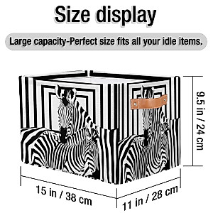 Funky Qiu African Animal Zebra Storage Basket Cube Black White Large Toys Storage Box Bin with Handle Collapsible Closet Shelf Cloth Organizer for Nursery Bedroom,15x11x9.5 in,2 Pack