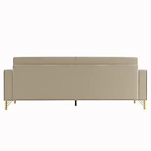 Lostcat Velvet Sofa Couch Mid Century Modern Upholstered 3-Seater Loveseat with 2 Pillows and Armrest for Living Room, Apartment and Small Space, Cream White