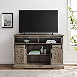 Walker Edison Clayton Farmhouse Sliding Double Barn Door TV Stand for TVs up to 58 Inches, 52 Inch, Grey Wash