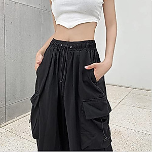 Cargo Pants for Women, Vintage High Waisted Hip Hop Joggers Pants Y2k Cargo Pants Flap Pocket Wide Straight Leg Baggy Pants Loose Fit Y2k Cargo Pants with Pockets Wide Leg Trousers E-Girl Streetwear