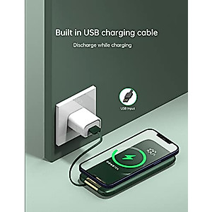 Wireless Portable Charger Fast Charging, Power Bank with Built in Cable, 10000mAh Ultra Slim Mobile Power Bank, Six Output & Dual Input External Battery Pack Compatible with iPhone, Android etc