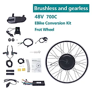Electric Bicycle Motor Kit 48V 1000W Front Wheel Powerful Motor E-Bike Conversion Kit w/Display for 28"/ 29" and 700C Wheel of Bicycle
