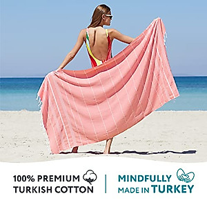 WETCAT Turkish Beach Towel Oversized 38x71 100% Cotton Sand Free Quick Dry Swim Towel Extra Large Turkish Towel Light Travel Towel for Adults Beach Gifts Beach Accessories - Dark Coral
