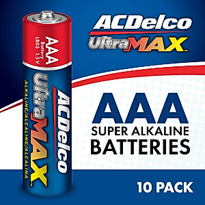 ACDelco UltraMAX 10-Count AAA Batteries, Alkaline Battery with Advanced Technology, 10-Year Shelf Life, Recloseable Packaging