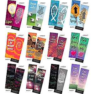 Children's and Youth Scripture Bookmarks, Variety Pack of 60 | Popular Memory Verses | 12 Designs, 5 of Each | Great Gift to Build Faith and Share The Gospel | for Youth and Children | Assortment 1