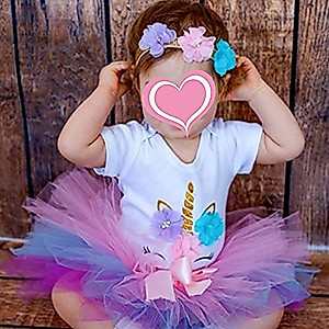 TTYAOVO Baby Girl Newborn 3Pcs My 1st Birthday Outfits Skirt Set Romper+Tutu Dress+Headband Clothing Set (1 Years, 1peach)