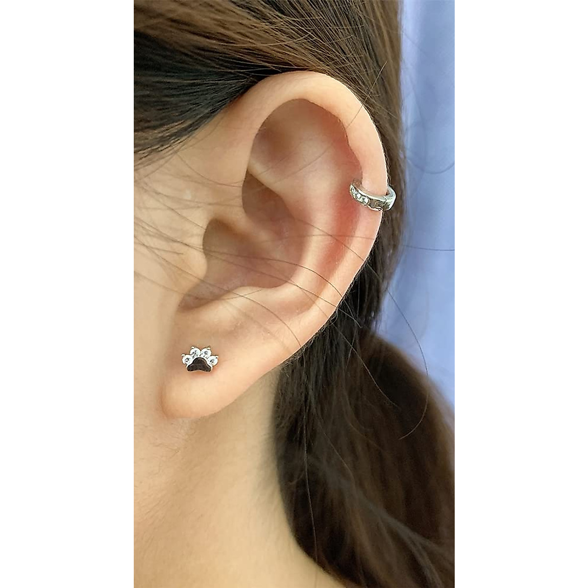 18g Mini Paw Print CZ Stud Earrings Sterling Silver Cartilage Tiny Ball Screw Back Small Studs Hypoallergenic Tragus Helix Cute Animals Dainty Sleeper Stud Earrings for Women Daughter Pet Lovers (silver)