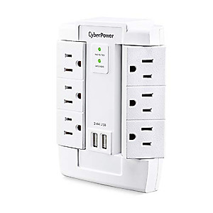 CyberPower CSP600WSURC2 Surge Protector, 1200J/125V, 6 Swivel Outlets, 2 USB Charging Ports, Wall Tap Design, White