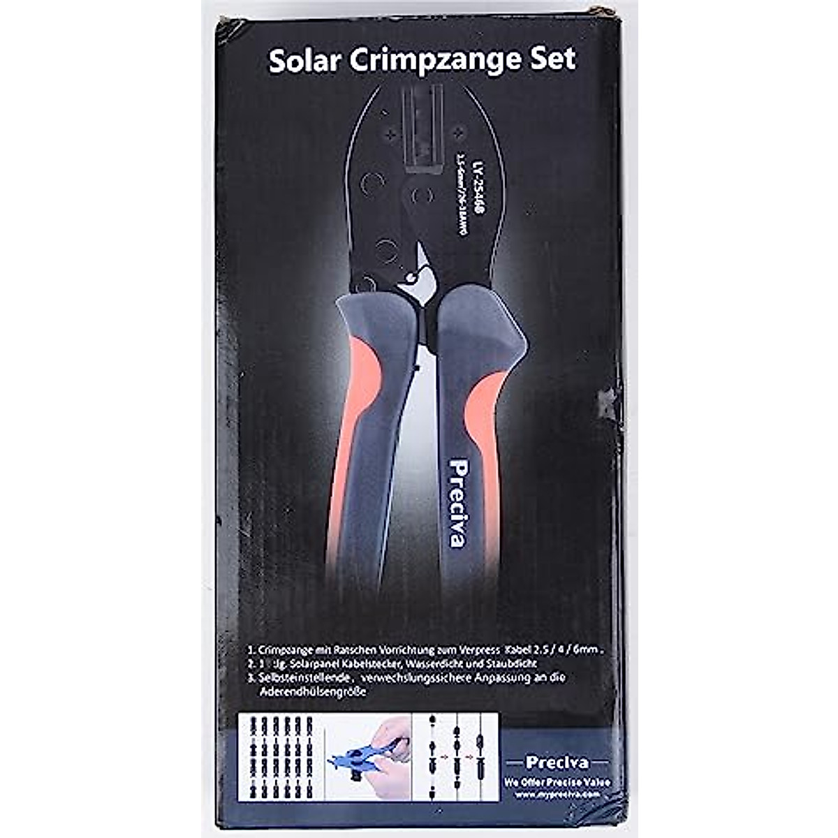 Preciva Solar Crimping Tool Kit for 2.5-6.0mm²/AWG26-10 Solar Panel PV Cable with 10PCS Male Female Solar Panel Cable Connectors and 2PCS Spanners Wrench
