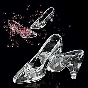 PROLOSO 24 Pcs Mini Plastic Cinderella Slippers High Heel Princess Shoes Glass Slipper Candy Holders for Princess Party Decoration Bridal Shower Baby Shower Wedding Party Favors