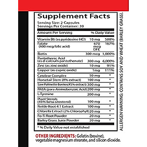 Saw Palmetto Mens Hair - Gray Hair Reverse Complex - Natural Solution - Powerful Results, Grey Hair Men, Biotin Vitamins for Hair Skin and Nails, Paba Supplement, Gray Hair Supplement, 1 Bot 60 Caps