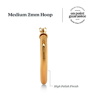 KEZEF 14K Real Gold Hoop Earrings for Women - 2mm Thickness, Lightweight Tube Hoops for Women with High Polish Finish in 14 kt Yellow Gold - 25mm / 1" Diameter