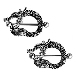 FIFTH CUE 14G Dragon Nipple Ring 316L Surgical Implant Grade Steel Barbell (SOLD AS PAIR)