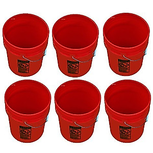 5 Gallon Buckets Six (6) Pack | Plastic | Red