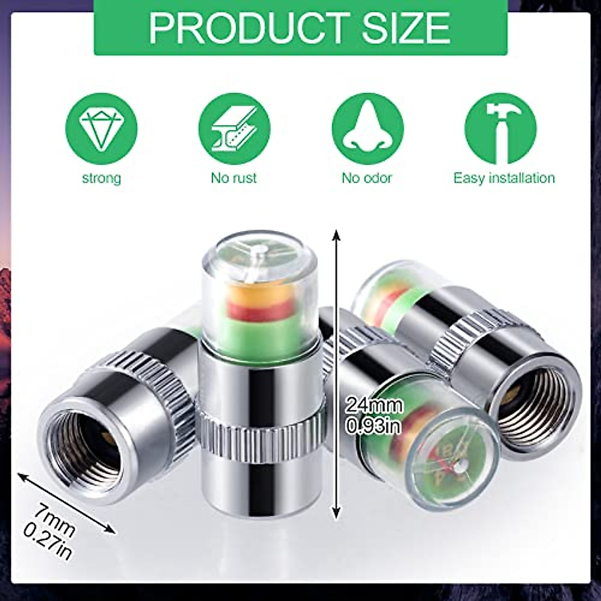 PAGOW 12Pcs 2.2Bar 32PSI Car Tire Pressure Monitor Valve Stem Caps Sensor Indicator 3 Color Eye Alert