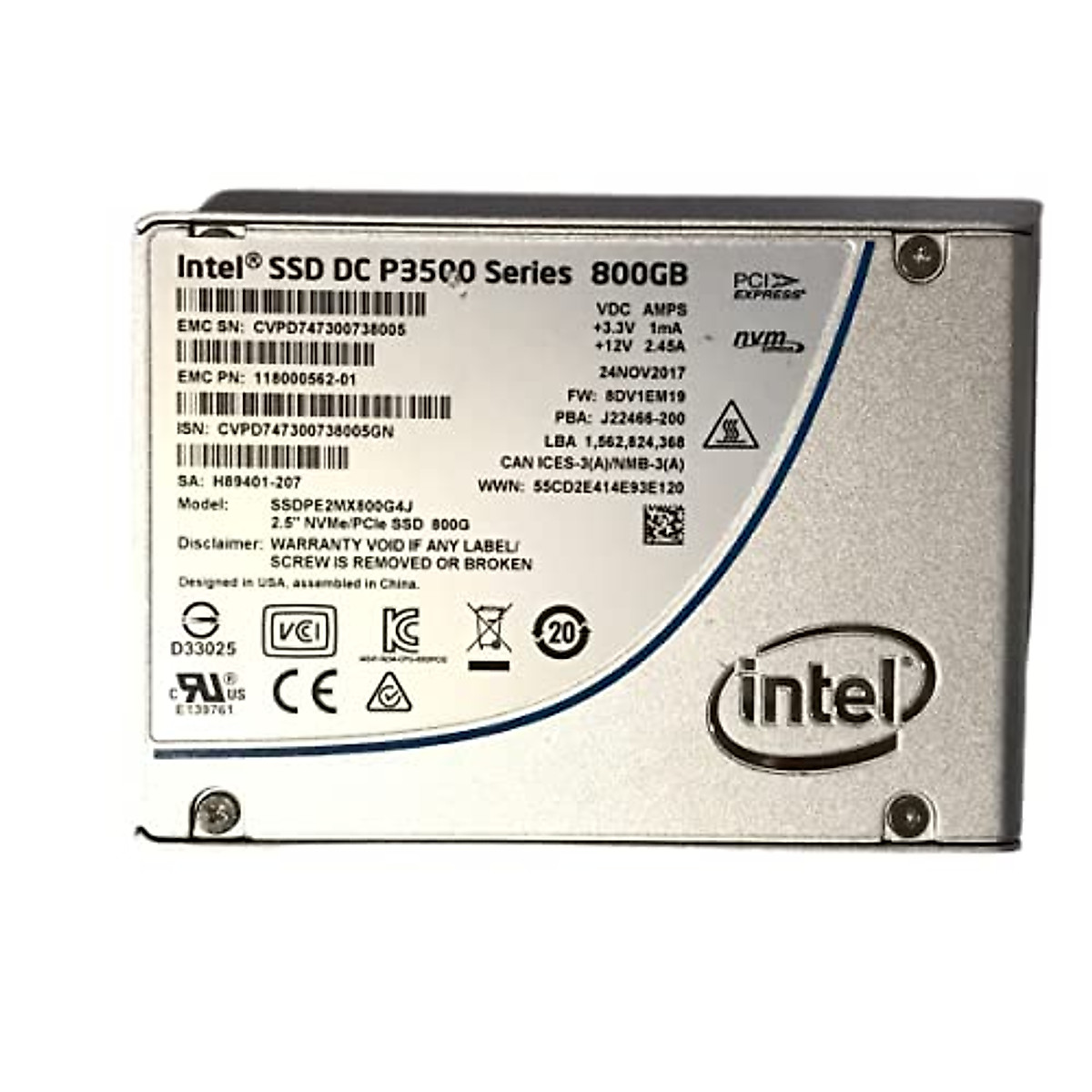 Ebid-Dealz Solid-State Drive 800 GB Intel DC P3500 Series PCI Express 3.0 X4 (NVME) (SSDPE2MX800G4J)