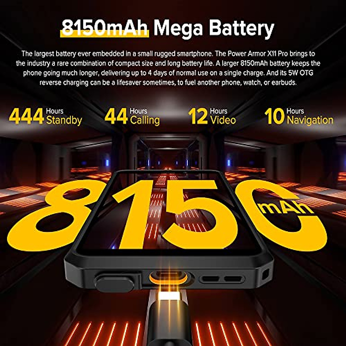 Ulefone Rugged Smartphone Unlocked Power Armor X11 Pro 8150mAh Battery, 8GB+ 64GB Android 12 Waterproof Cell Phone, 16MP Triple Camera 5.45 inch HD+ Screen, Dual SIM 4G Rugged Phone, OTG,GPS,NFC