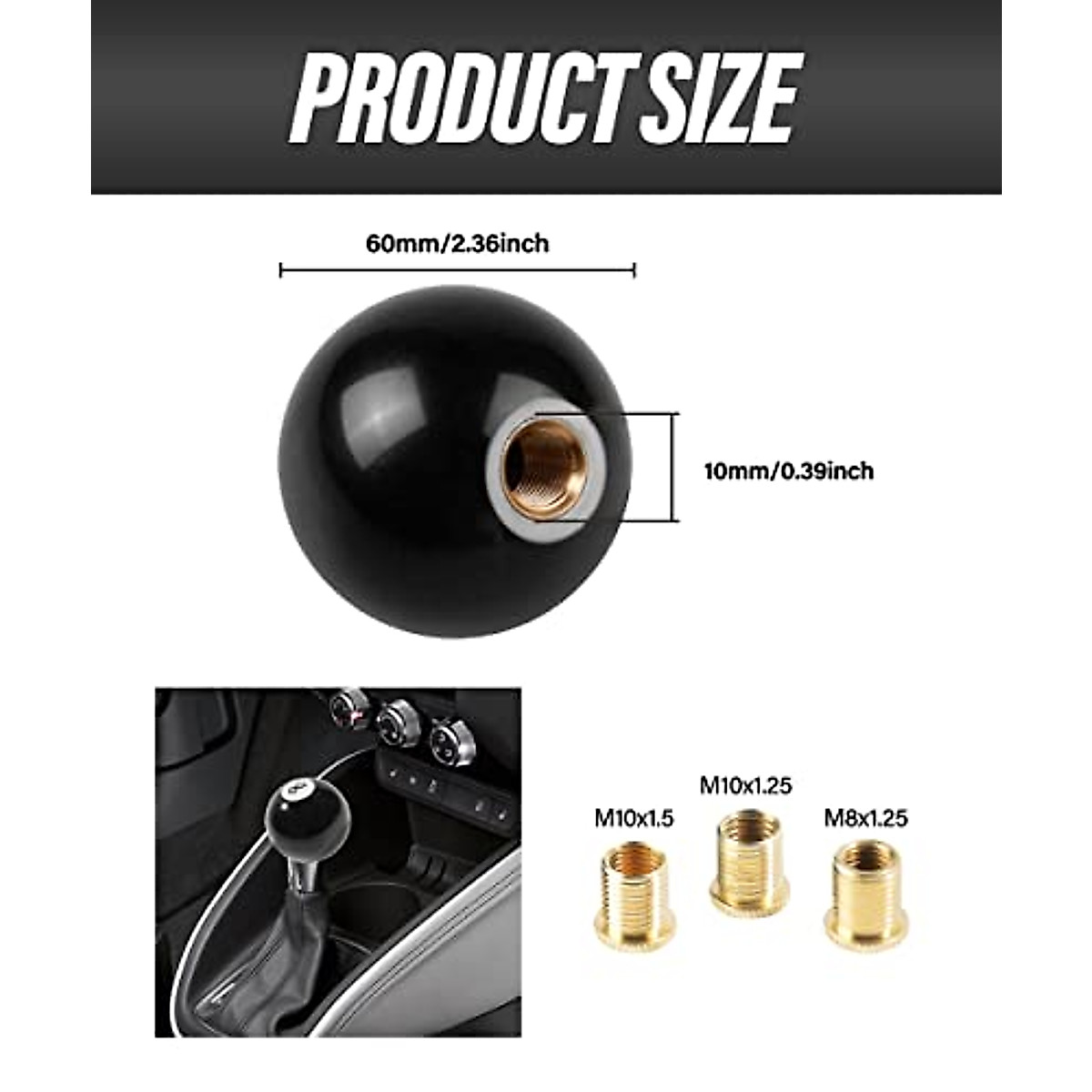 ESEWALAS 8 Ball Billiard Round Manual Gear Shift Lever Shifter Knob with 3 Adapters,Universal Gear Shift Stick Shifter Knob Lever Cover 4 5 6 Speed,Fit for Manual Car M8*1.25, M10*1.25, M10*1.5