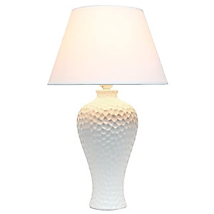 Simple Designs LT2004-WHT Hammered Stucco Curvy Ceramic Table Lamp, White