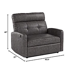 GDFStudio Hana Plush Cushion Tufted Back Loveseat Recliner (Microfiber/Slate)