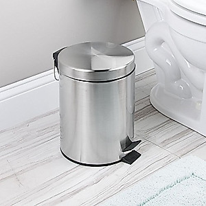 Rocky Mountain Goods Small Trash Can with Step Lid - 1.85 Gallon - Trash can for bathroom, bedroom, office - Heavy duty metal - Foot pedal opening - Removable inside pail with handle (Stainless Steel)