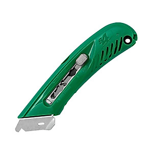 Pacific Handy Cutter S4R Safety Cutter, Retractable Utility Knife with an Ergonomical Design, Bladeless Tape Splitter, Steel Guard for Safety and Damage Protection, for Warehouse and In-Store Cutting , Green