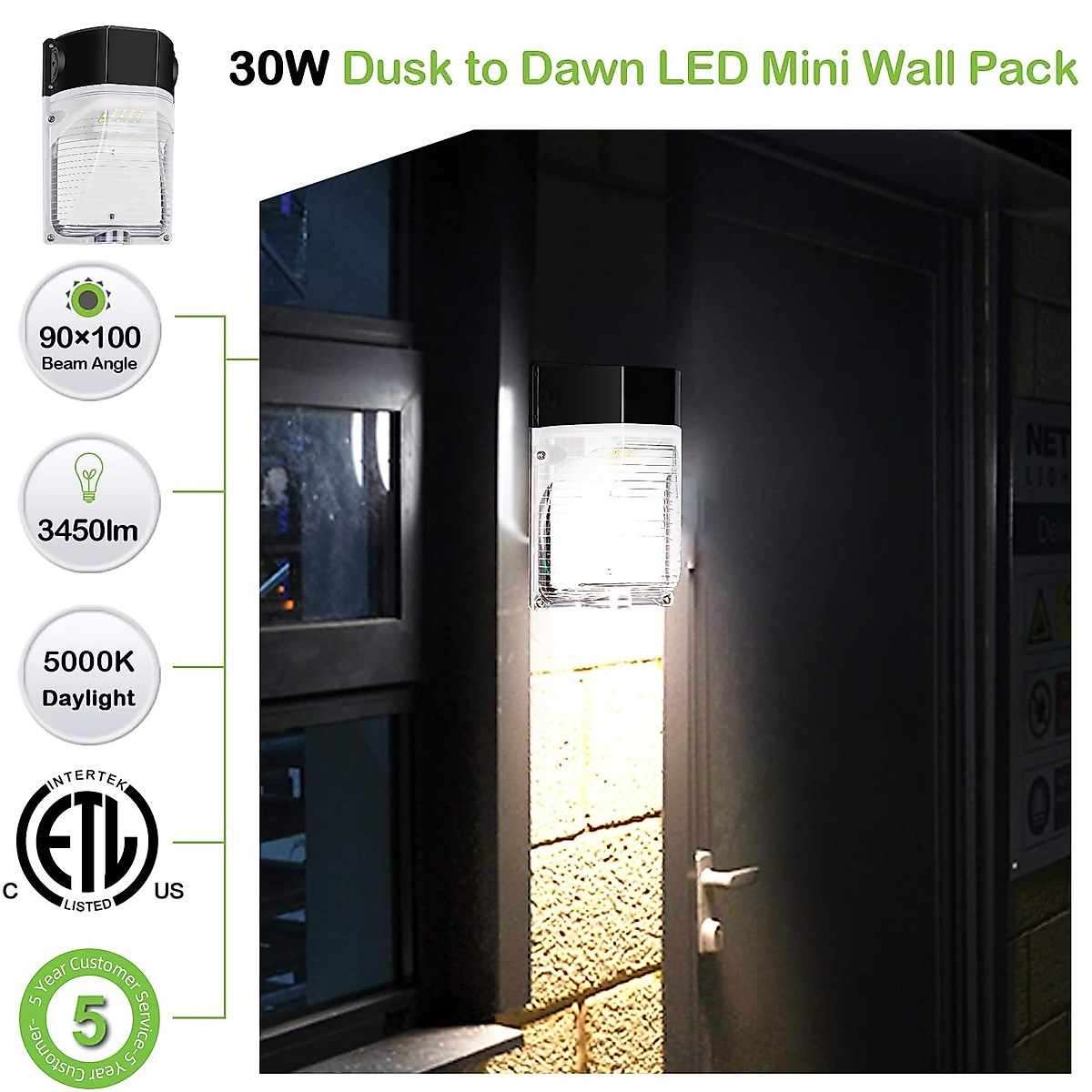 Hykolity Update 30W LED Wall Pack Light with Photocell, 3450LM 5000K Daylight Dusk to Dawn 120V LED Outdoor Wall Mount Light, 150-250W MH/HPS Replacement, Waterproof Security Lighting-4 Pack