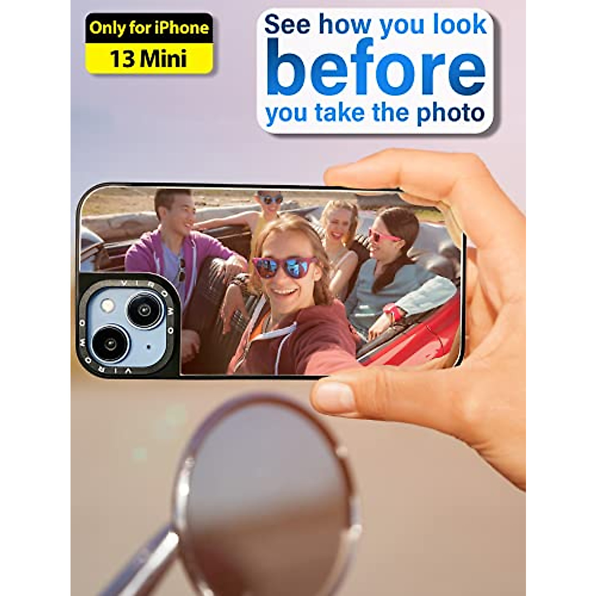 VIROMO Mirror Case for iPhone 13 Mini (ONLY) with Screen Protectors [2 Pack], Shockproof Soft Corners, Bye Bye Pocket Mirror, Cute Slim case for Girls, Womens