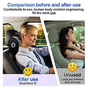 LIQUN Memory Foam Car Neck Pillow, Neck Support Pillow, Neck Support Pad Pain Relief, Adjustable Belt and Breathable Detachable, Suitable for Most Car Pillows Black