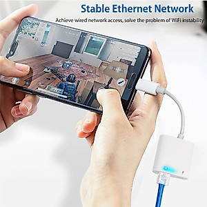 Lightning to Ethernet Adapter, [Apple MFi Certified] 2 in 1 RJ45 Ethernet LAN Network Adapter with Charge Port Compatible with Phone/Pad/Pod, Supports 100Mbps Ethernet Network