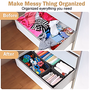 Potchen 24 Set Clothes Dresser Drawer Organizers Dividers, Nursery Organization Bin Fabric Foldable Closet Clothing Wardrobe Storage Box Container Basket for Bras Socks Underwear Bedroom(Black)