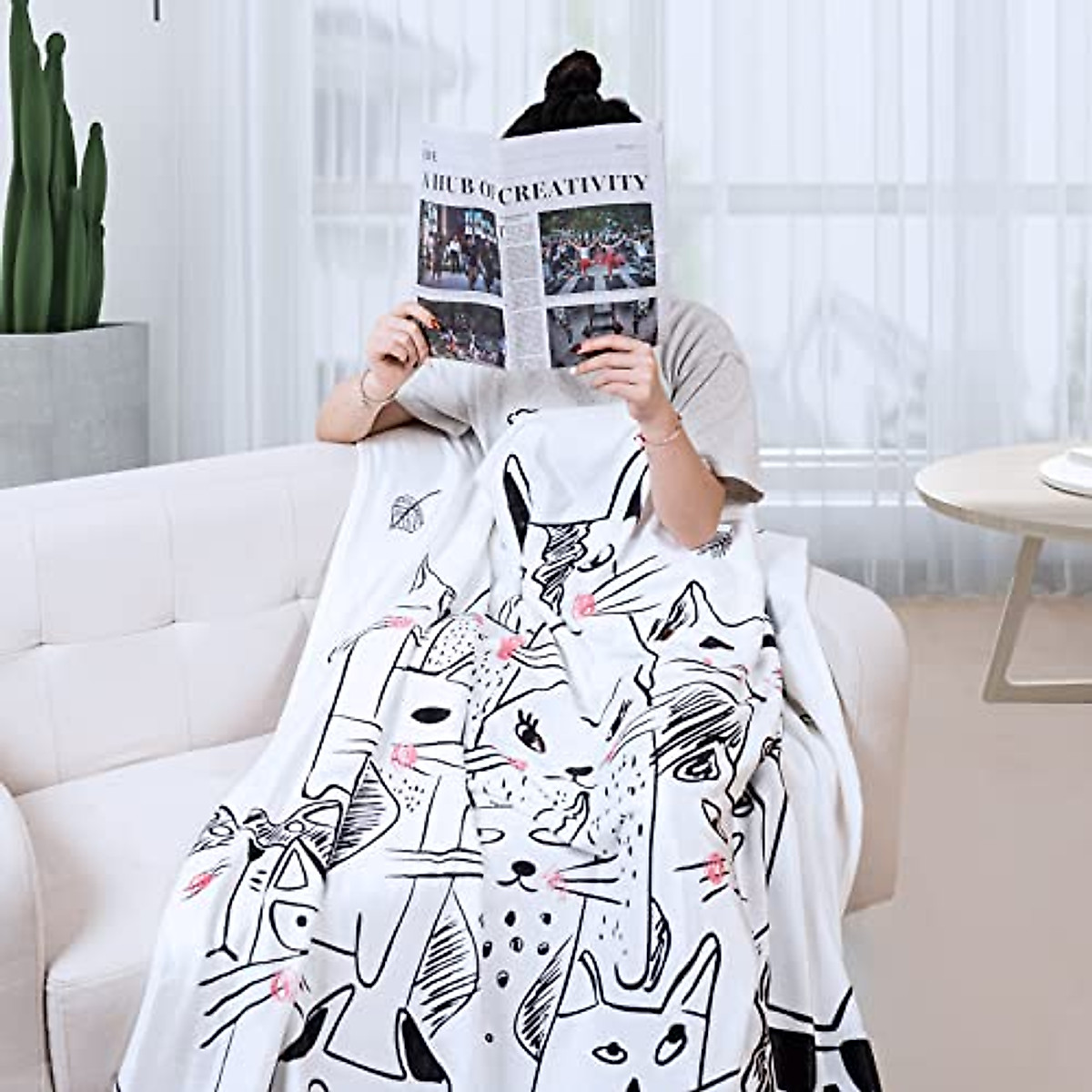 BQH Cat Throw Blanket for Cat Lovers Cute Blankets Cat Plush Blanket Cat Blanket for Women Cat Themed Gifts for Women (50 * 60inchs,NewCat6)…