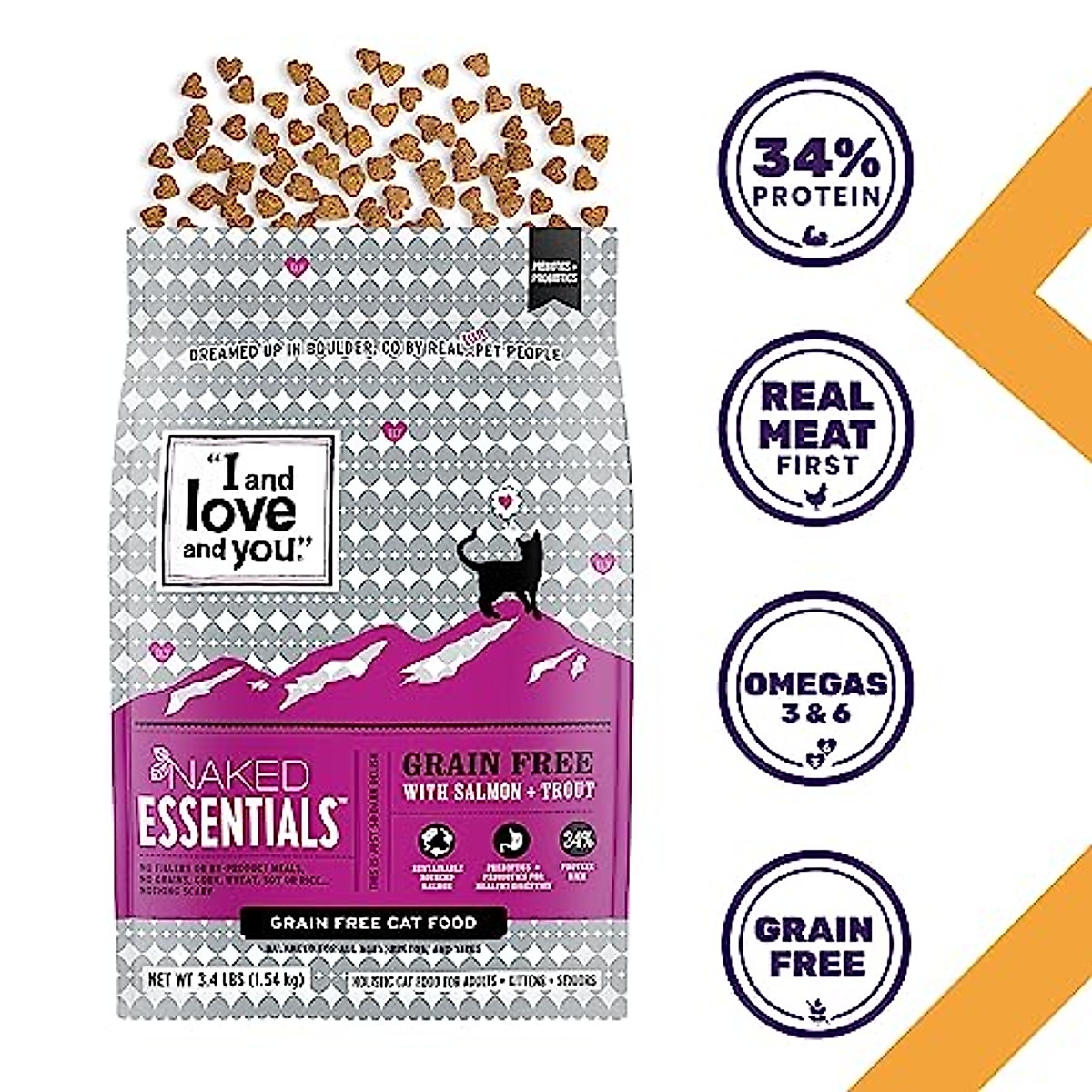 I and love and you Naked Essentials Dry Cat Food - Salmon + Trout - Grain Free, Real Meat, No Fillers, Prebiotics + Probiotics, 11lb Bag
