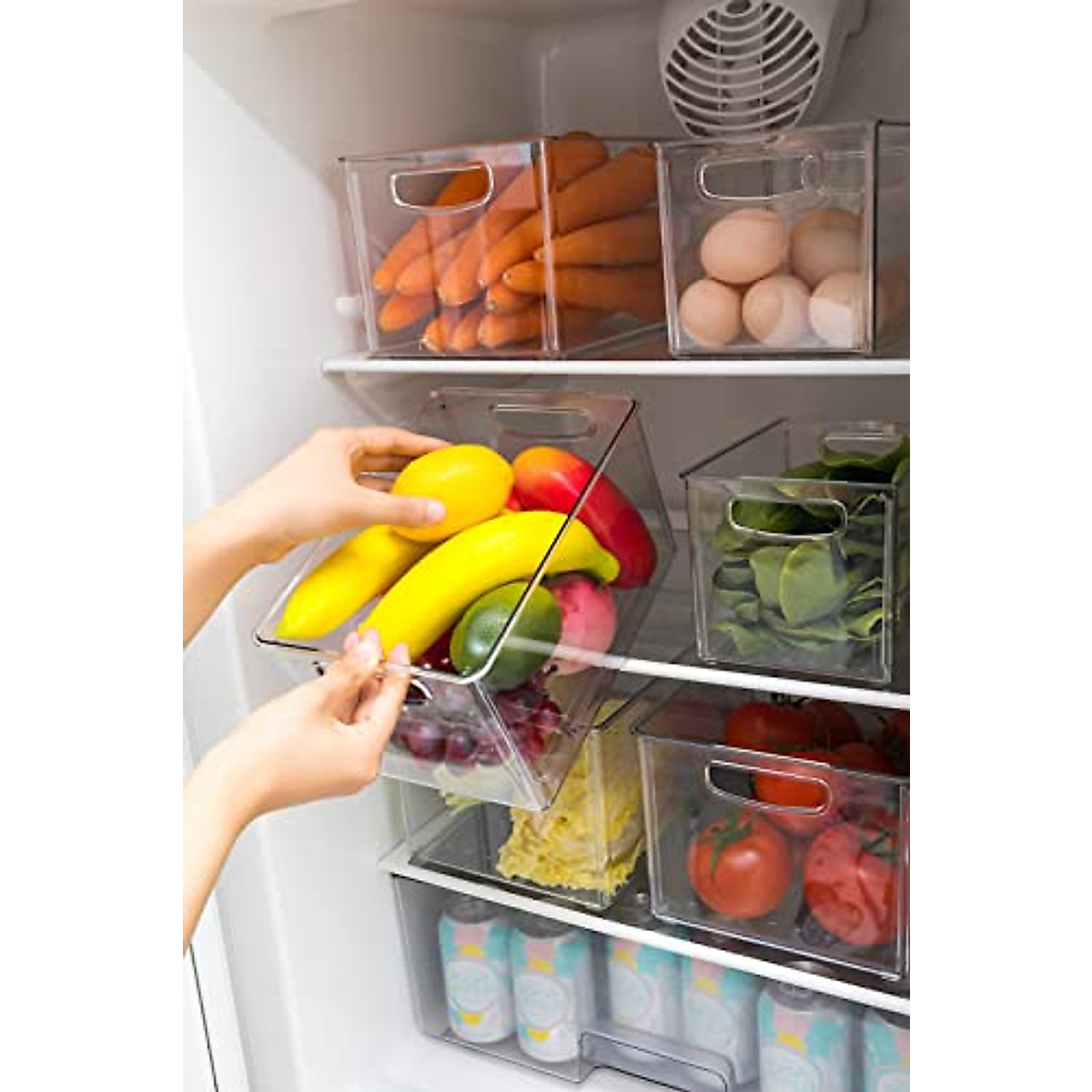 Elysolpluv Acrylic Storage Box 3 Pieces (Large, Medium And Small), Grocery Storage Box With Handle, Suitable For Refrigerator, Kitchen And Countertop Storage. (Clear)