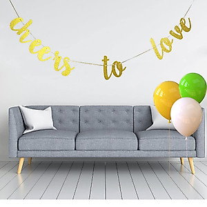 zxyxka Cheers to Love Banner Happily Ever After Engaged Bunting Banner-Wedding Anniversary, Bridal Shower Party Decoration Supplies Photo Props(Gold)