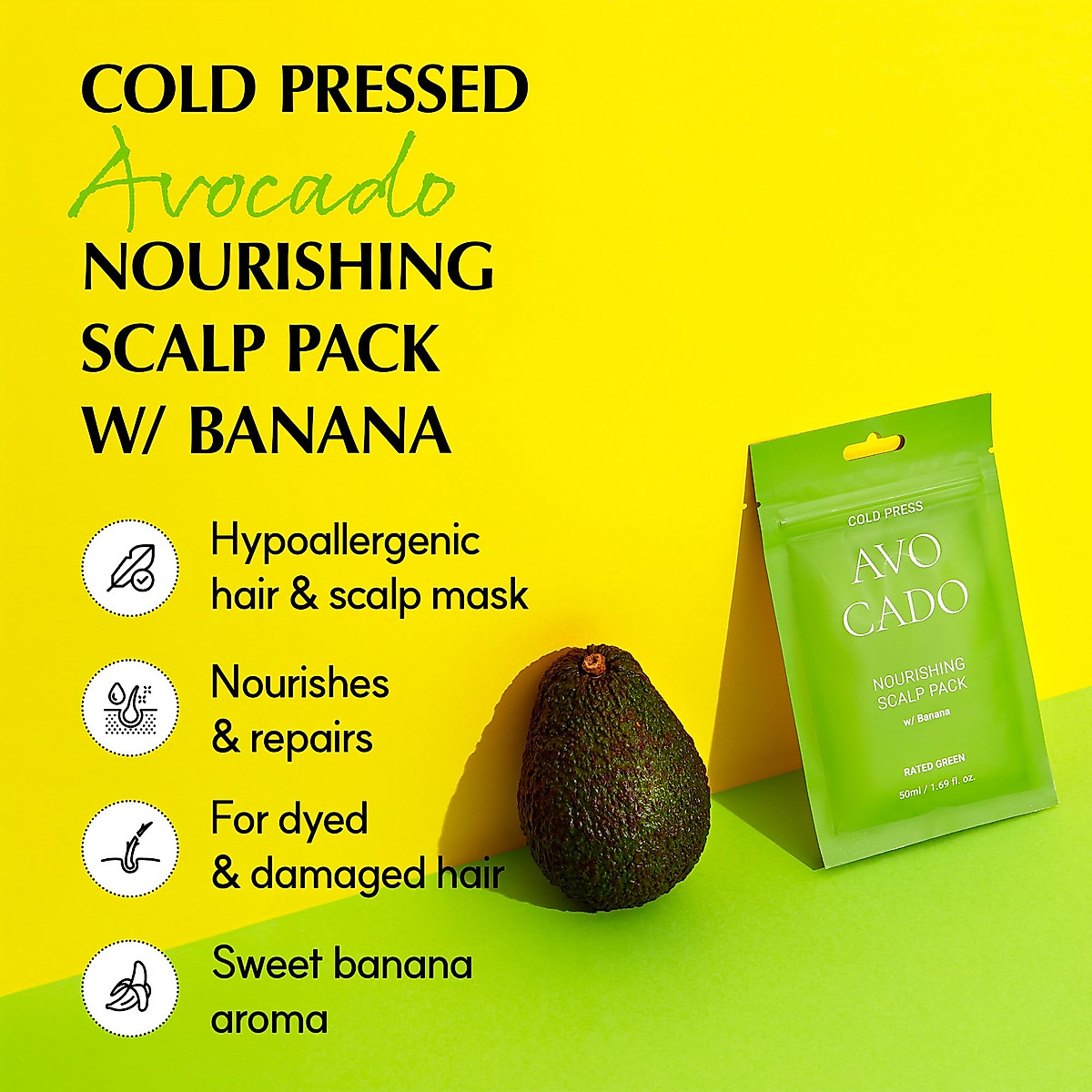 "RATED GREEN Cold Brew Avocado Nourishing Scalp Pack w/Banana, 1.69 Fl. Oz Deep Conditioning, Hydrating Hair Mask for Dry Damaged Hair, Pack of 5"