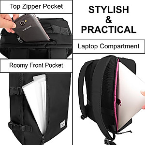 Rangeland New Business Trip Backpack 21L Flight Approved Carry on Daypack 15-inch Laptop Notebook, School Commute Gym Sport, All Black