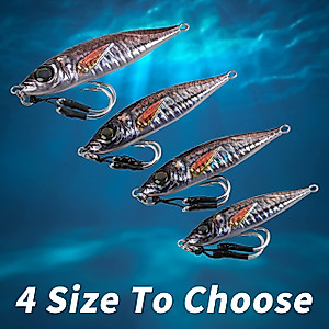 Slow Pitch Jigs Saltwater Fishing Lures Fishing Jigs 3D Colors Jigging Lures Glow Offshore Sinking Metal Jigs Saltwater Jigs with Butterfly Assist Hooks for Tuna Kingfish Saltwater Fishing