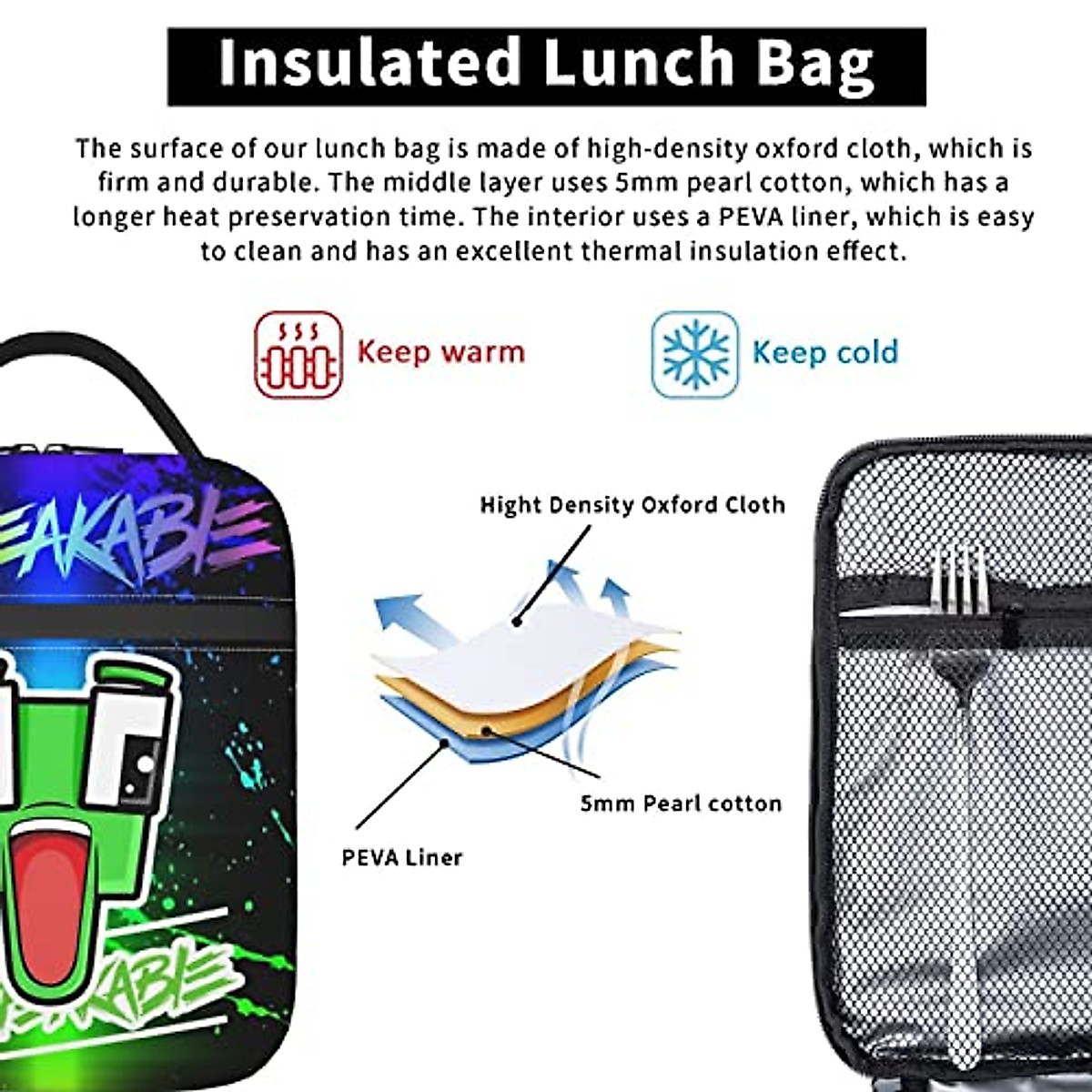 Yiwbor Portable Lunch Bag Insulated Lunch Box Reusable Cooler Totes Bag for Women Adult Girl Work Picnic Camping