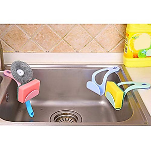 DOITOOL Drain Basket Kitchen Sink Sponge Storage Bag Plastic Suction Cup Drain Rack Hanging Organizer Holder for Scrubber Soap (Blue)