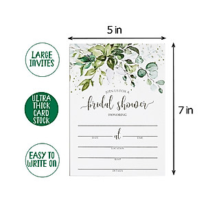 All Ewired Up 50 Greenery Eucalyptus Bridal Shower Invitations and 50 Envelopes, Boxed Set, Sage (Large Size 5x7) - (100 pieces)