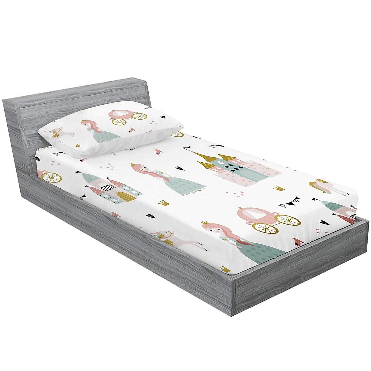 MUSOLEI Princess Fitted Sheet Set Cute Girl Castle Sheet Girl Bed Sheets Girls Teens Kids Bedding Set 1 Deep Pocket Fitted Sheet with Pillowcase Microfiber (Princess, Twin)