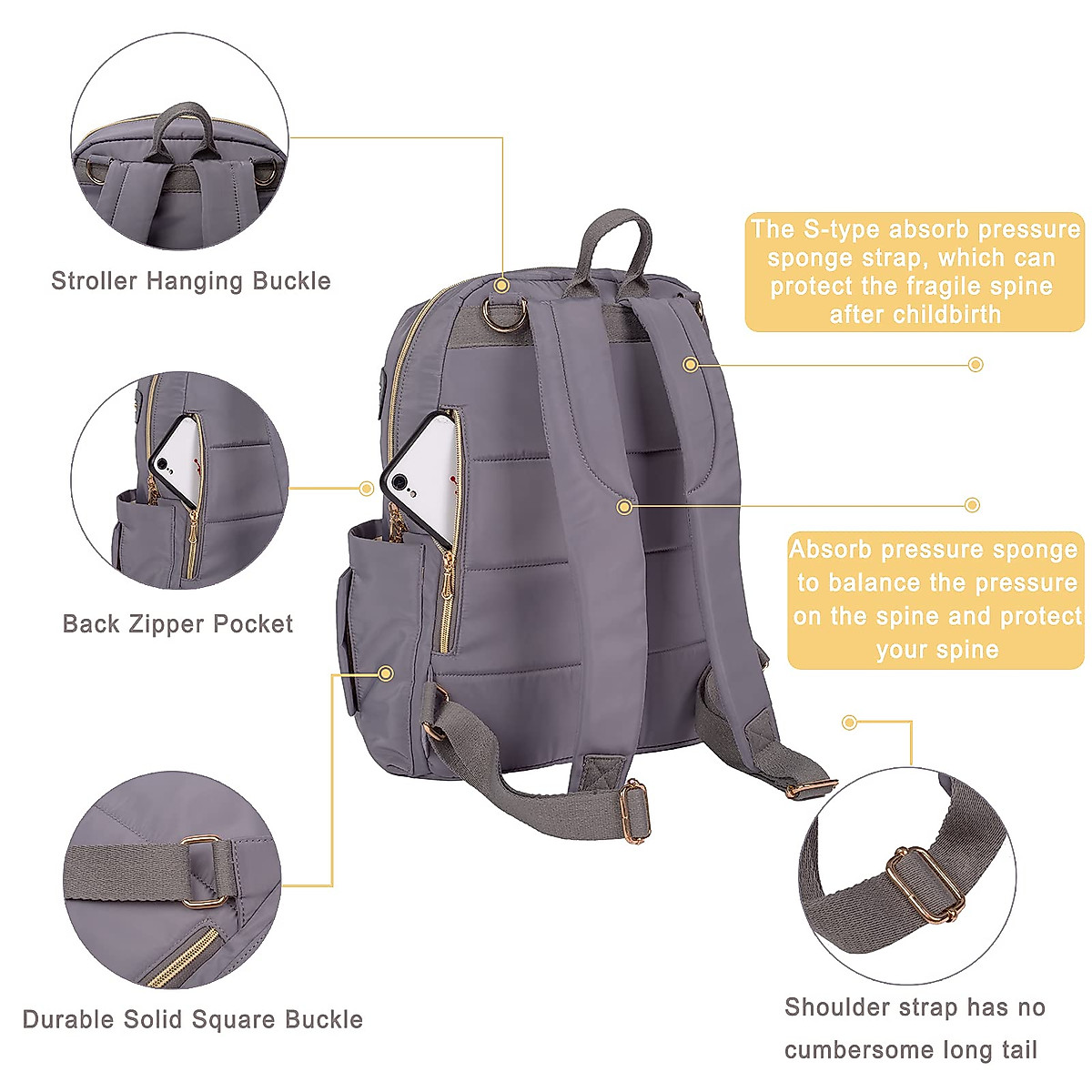 ZWFLAU Diaper Bag Backpack, Diaper Bags,Diaper Bag Tote for Mom Dad,Multifunction Waterproof Travel Diaper Back Pack for Daily Camping Picnic (Grey)