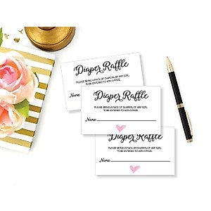 Diaper Raffle Ticket Lottery Insert Cards for Pink Girl Heart Baby Shower Invitations, Supplies and Games for Baby Gender Reveal Party, Bring a Pack of Diapers to Win Favors, Gifts Prizes (50-cards)