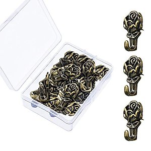 20 Pieces Push Pin Hangers Plant Shape Pin Hook Hanger Zinc Alloy Picture Hanging Hook Pin Bronze Wall Hooks (Rose)