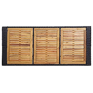 vidaXL 7-Piece Outdoor Rattan Wicker Bar Dining Patio Furniture Set with Acacia Wood Table Top, Bar Stool and Removable Cushion, Conversation Set for Patios, Backyards, Porches, Gardens and Poolside