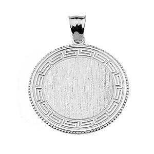 925 Sterling Silver Round Engravable Greek Key Charm Pendant