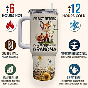 Personalized 40oz Tumbler - Cute A fox mother standing while her playful pup tugs on Mother and Child Design with Nutrition Facts - Gift for Mom, Grandma, Mother's Day ZgND0l