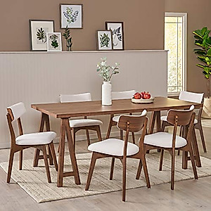 Christopher Knight Home Rachel Mid-Century Modern 7 Piece Dining Set with A-Frame Table, Light Beige + Walnut