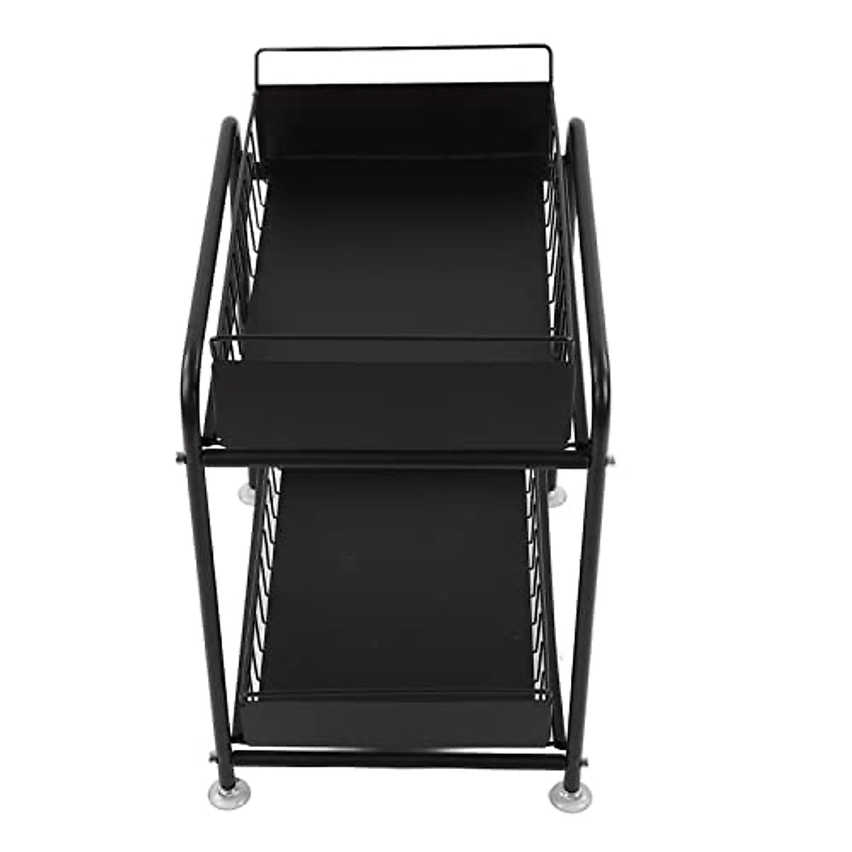 Oumefar Under Sink Organizer  , Anti Rust Pull Out Mesh Basket Stable 2 Tier Stackable Multi Use with Sliding Drawer for Kitchen